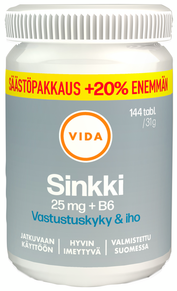 Vida Sinkki 25 mg + B6 31g 144tabl | K-Ruoka Verkkokauppa