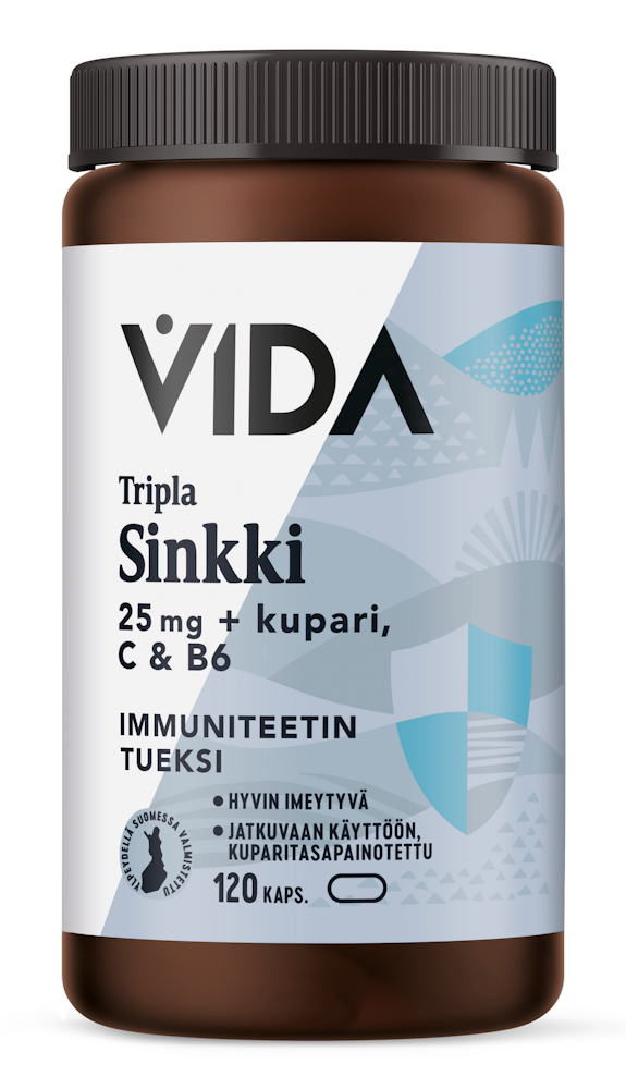 Vida Tripla Sinkki 25 mg + kupari, C & B6 120 kaps. 60g — HoReCa-tukku ...