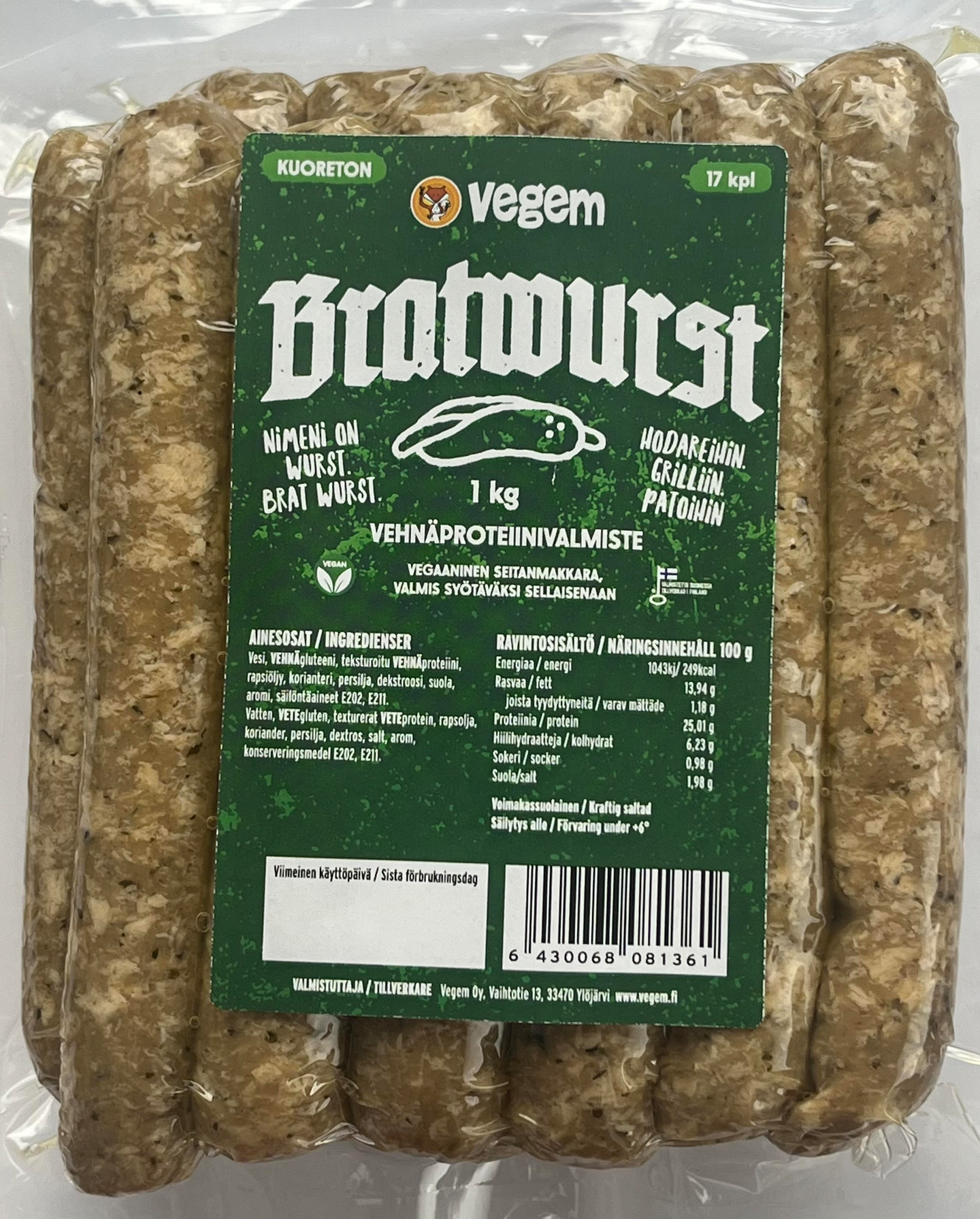 Vegem bratwurst 1kg | K-Ruoka Verkkokauppa