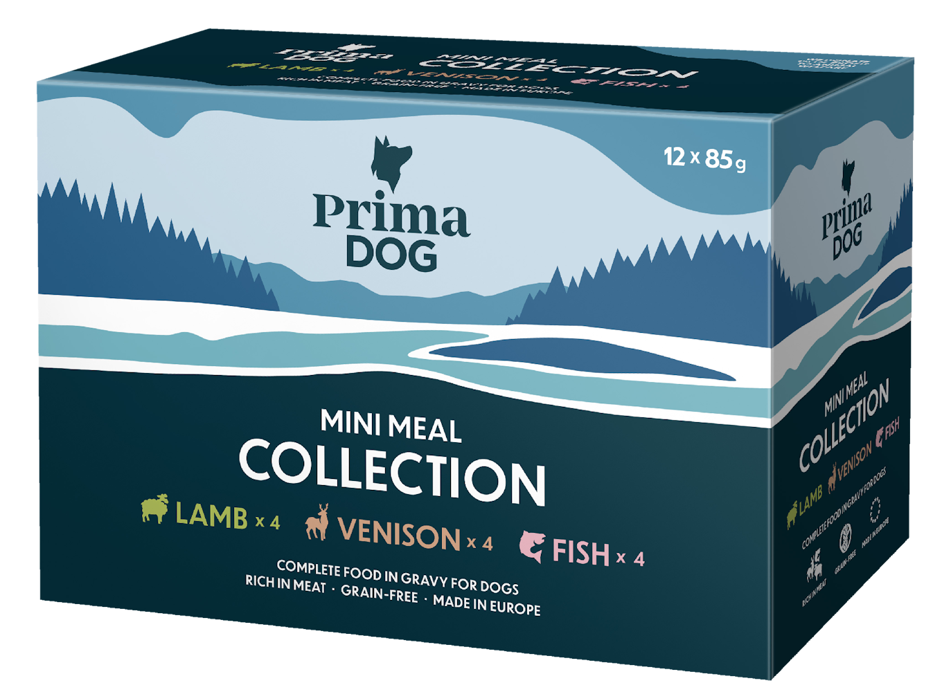 PrimaDog Mini Meal Lajitelma kastikkeessa 12 x 85 g — HoReCa-tukku Kespro