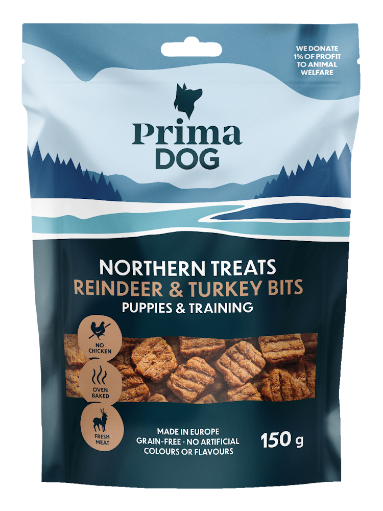 PrimaDog Northern Treats Bits Poro-Kalkkuna Pennuille ja Treenaamiseen ...