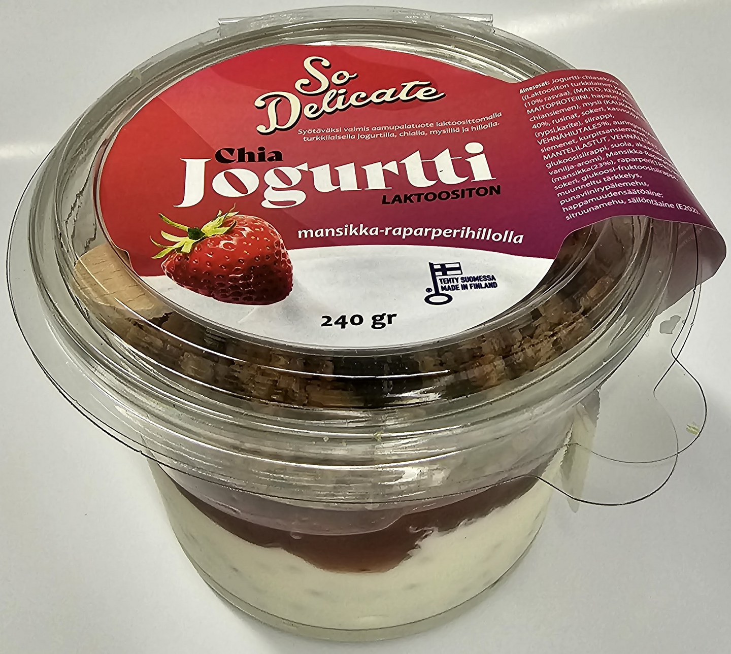 So Delicate chia-jogurtti mansikka-raparperihillolla 240g | K-Ruoka Verkkokauppa