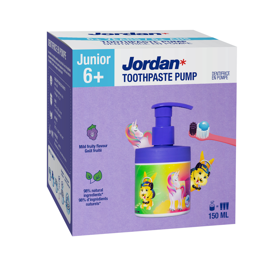 Jordan Junior 6+-vuotiaiden lasten hammastahna pumppupullo Mild fruity ...