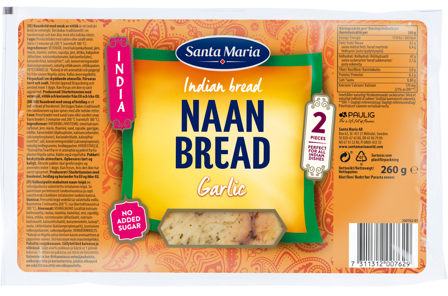 Santa Maria Indian Naan Bread 2kpl 260g Garlic, Naan-leipä valkosipuli ...