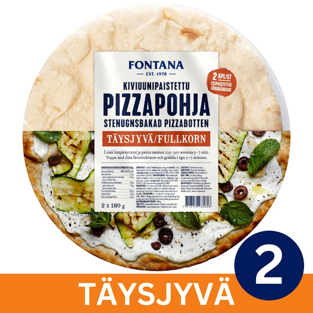 Fontana kiviuuni pizzapohja täysjyvä 2/360g — HoReCa-tukku Kespro