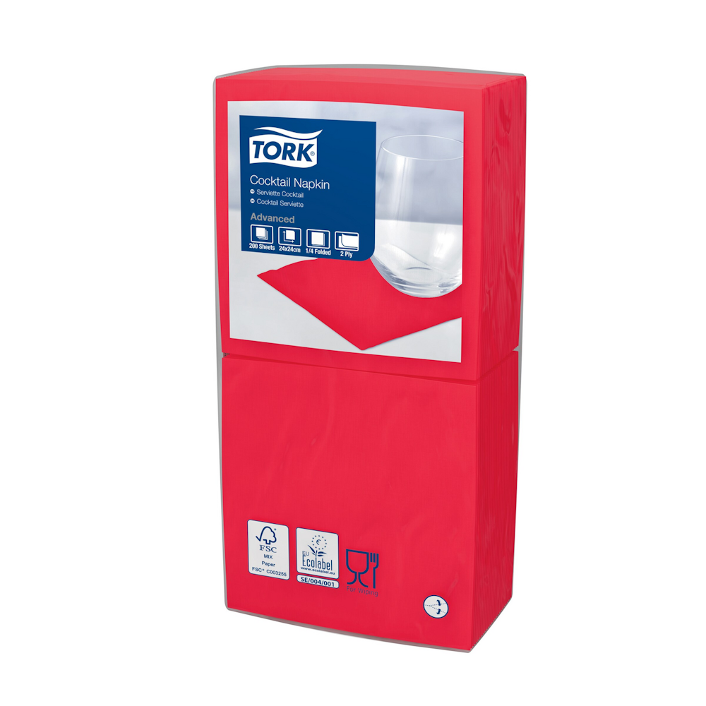 Tork cocktail- / kahviliina punainen 2krt 1/4-taitto 24cm 200kpl ...