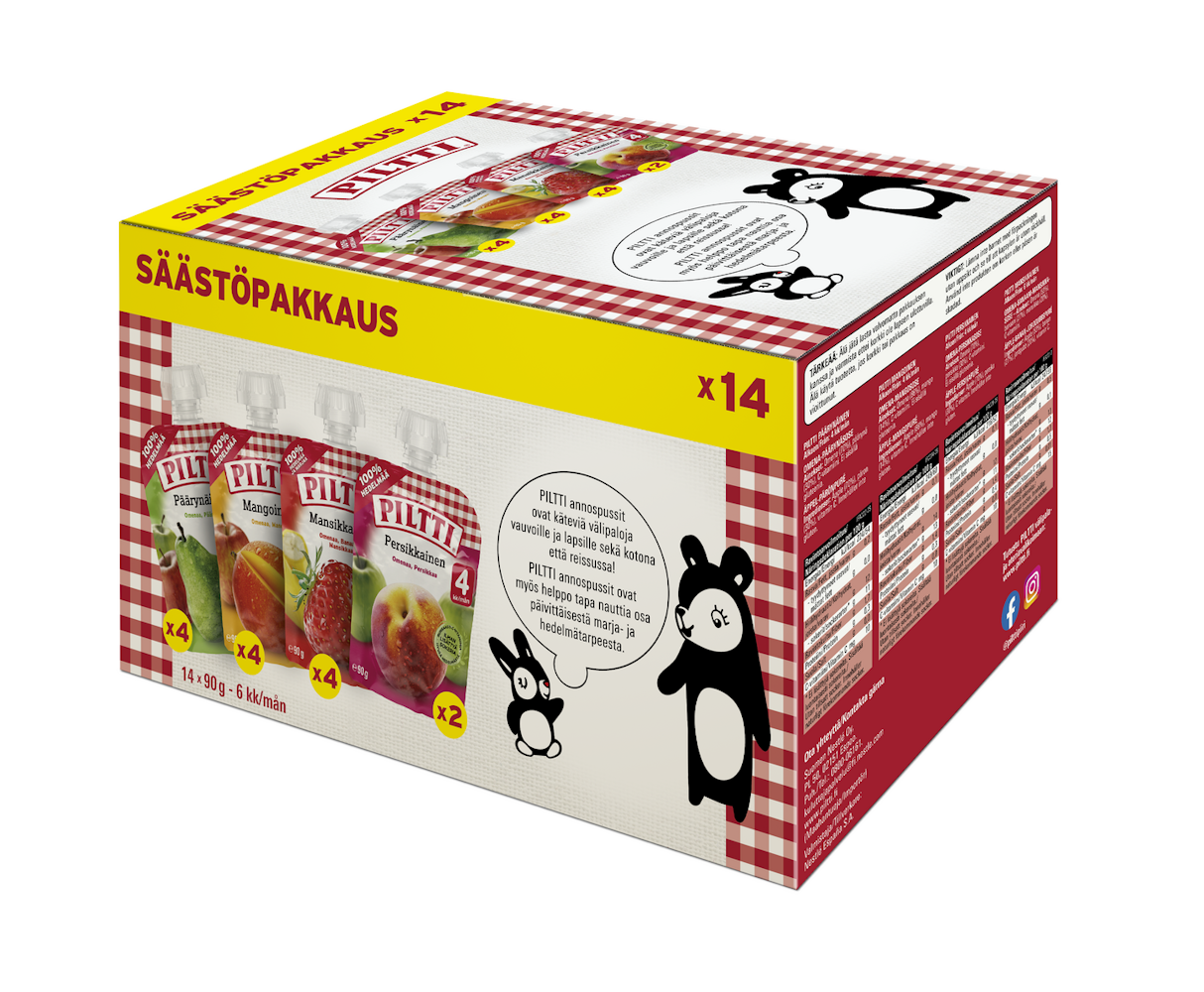 Piltti hedelmäsoselajitelma 14x90g 4-6kk — HoReCa-tukku Kespro
