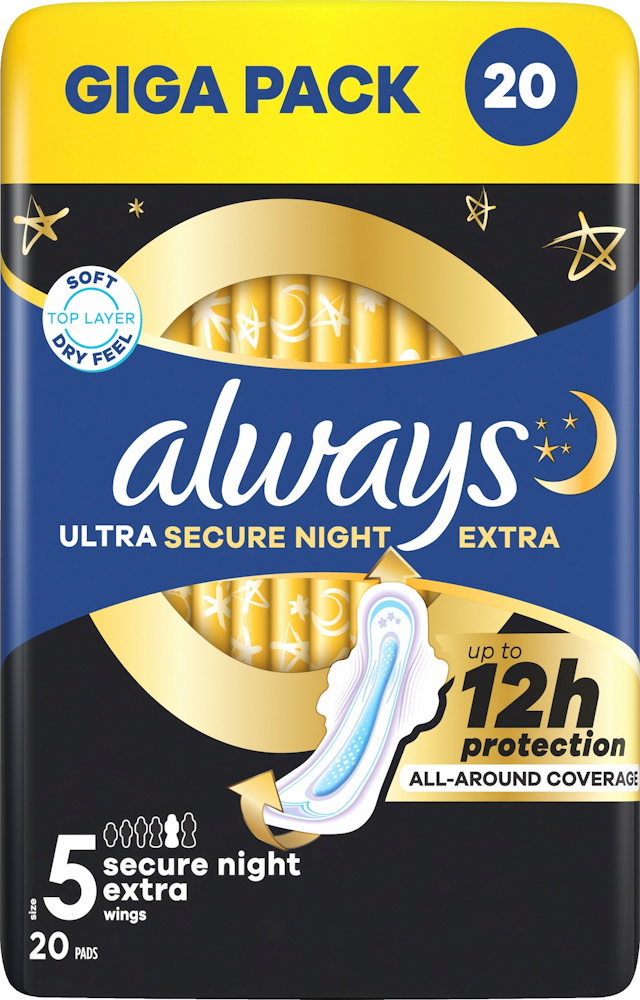 Always Ultra Secure Night Extra S5 terveysside siivillä 20kpl — HoReCa ...