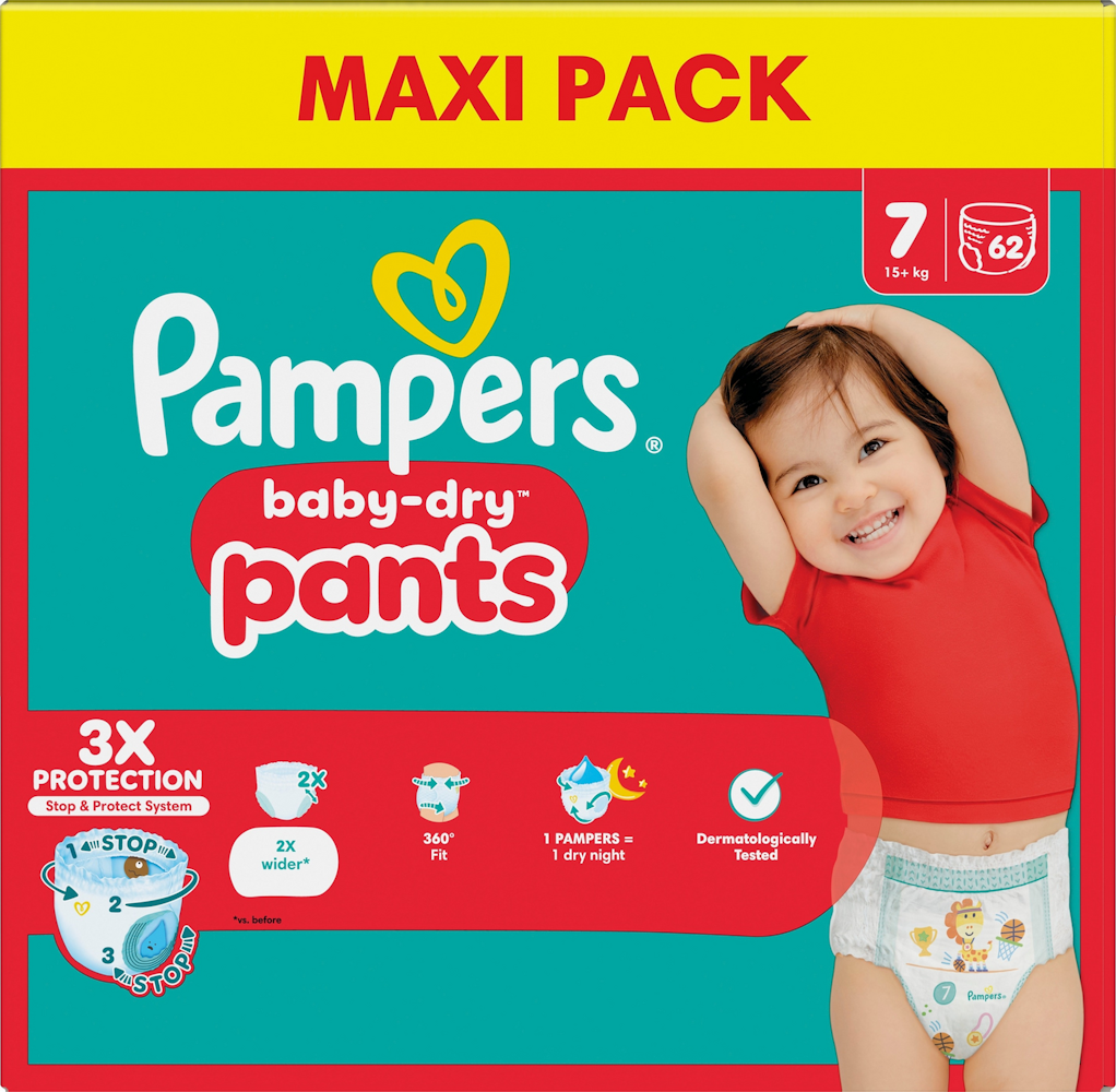 Pampers Maxi Baby Dry Pants S7 15+kg 62kpl housuvaippa — HoReCa-tukku ...