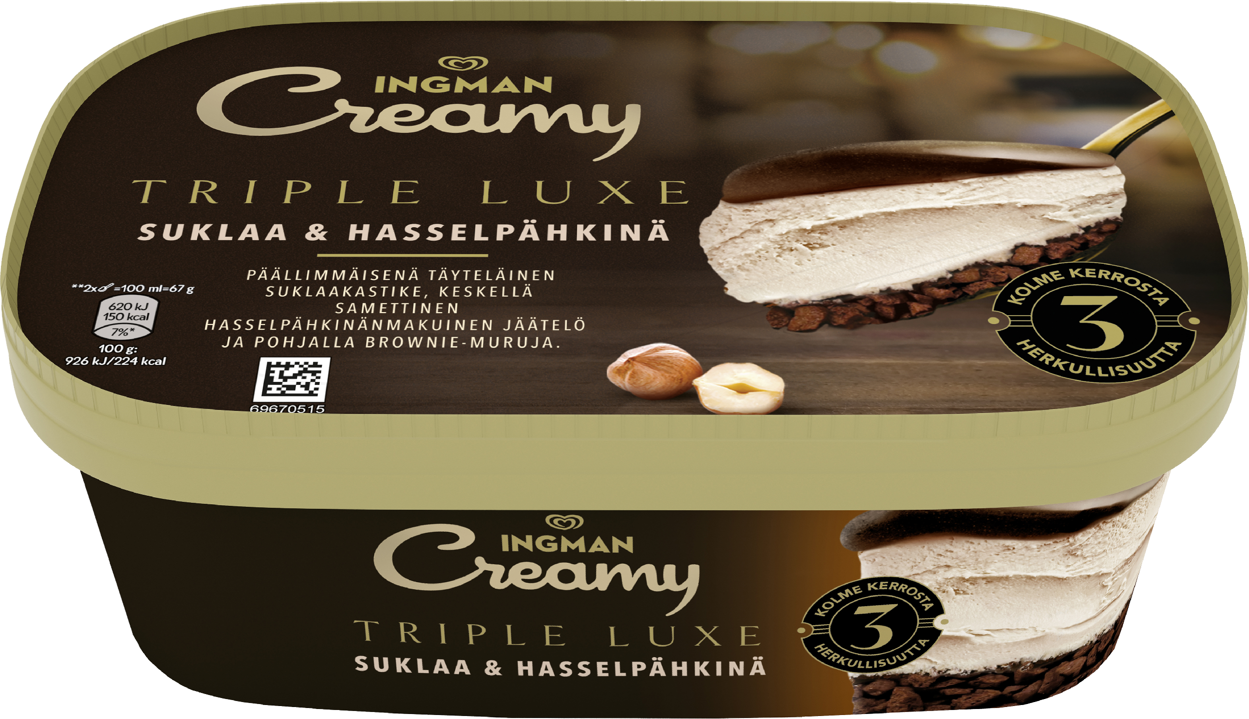 Ingman Creamy Triple Luxe Suklaa & hasselpähkinä Jäätelö 650ml/440g | K ...